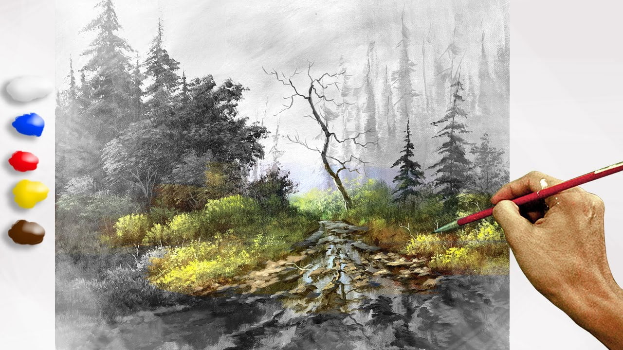 How to Paint Landscape in Acrylics - After the Rain / Time-lapse ...